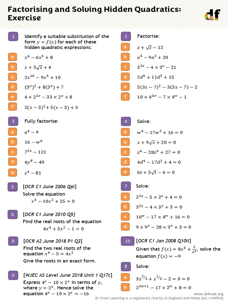 Advanced Quadratic Exercises | PDF | Mathematical Concepts | Elementary Mathematics