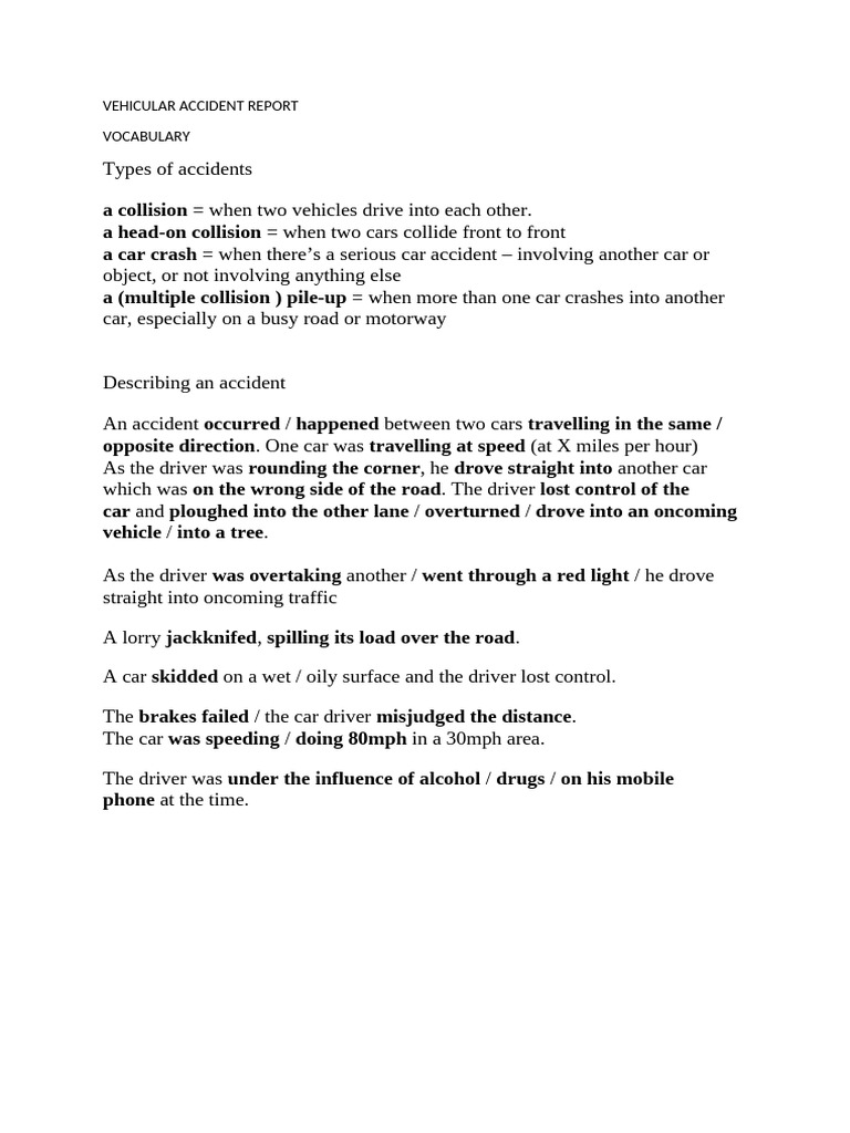 Vehicular Accident Report | PDF