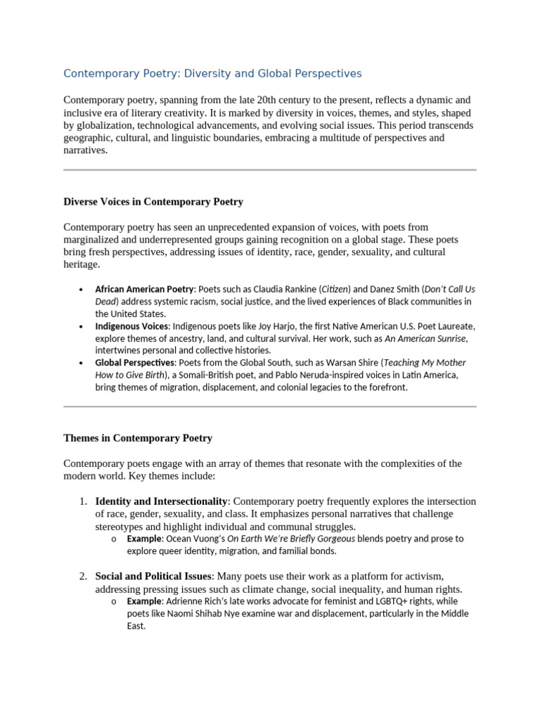 Global Diversity in Contemporary Poetry | PDF | Poetry | Multilingualism