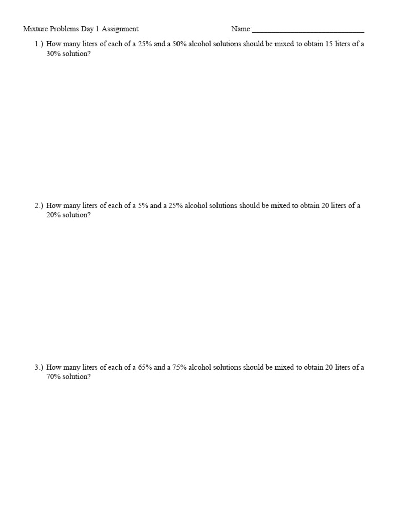 Mixture Problems: Alcohol Solutions Guide | PDF