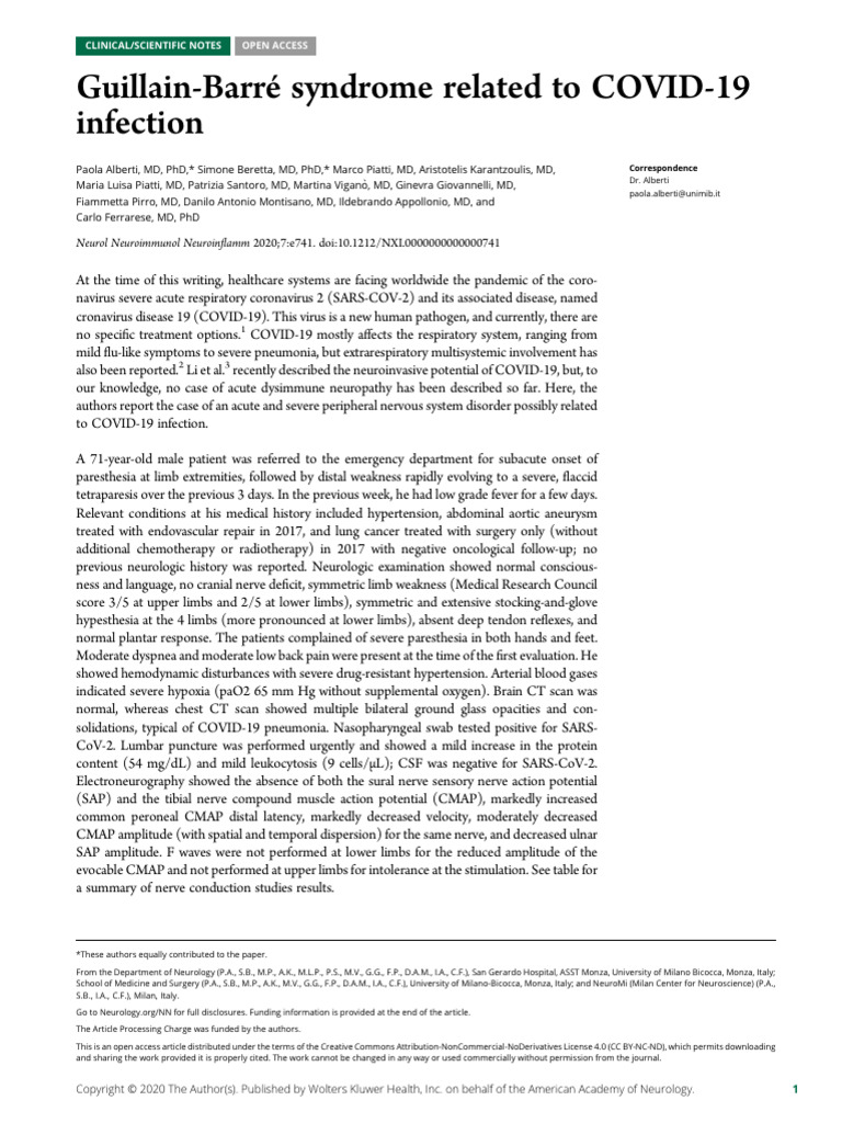alberti-et-al-2020-guillain-barré-syndrome-related-to-covid-19-infection | PDF | Medical ...