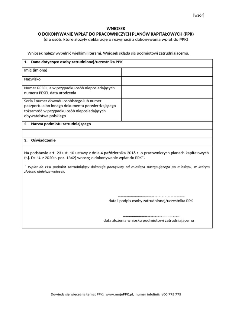 Wzór 4 - Wniosek o Dokonywanie Wp?at Do PPK | PDF