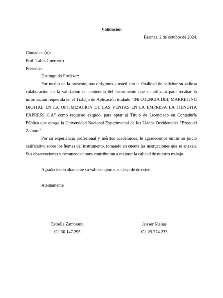 Cartas de Validacion | PDF