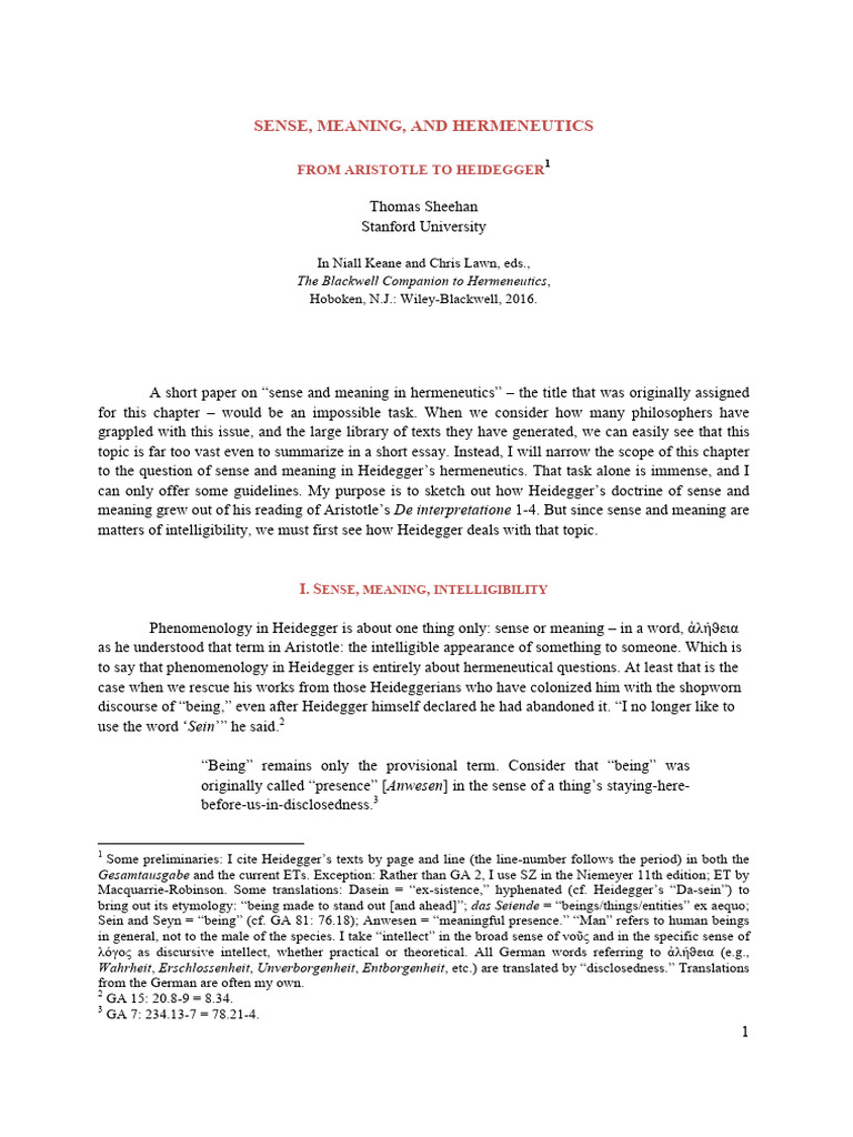 Sense Meaning and Hermeneutics From Aris | PDF | Hermeneutics | Martin ...