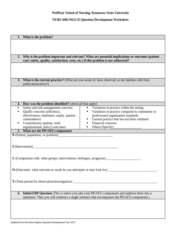 PICO (T) Question Development Final Worksheet (Updated)1 (1) | PDF ... PICO (T) Question Development Final Worksheet (Updated)1 (1) | PDF ...