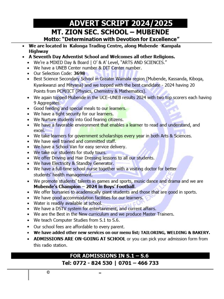 ADVERT SCRIPT 2024-2025 | PDF