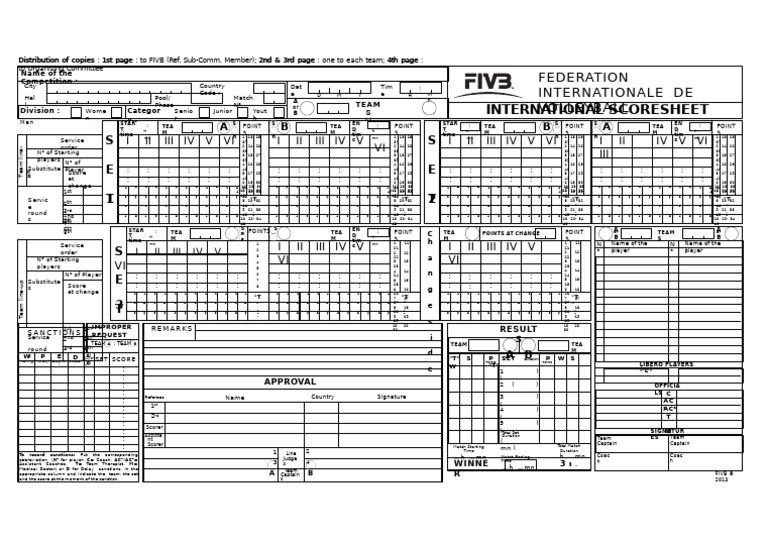 FIVB International Volleyball Scoresheet | PDF | Volleyball
