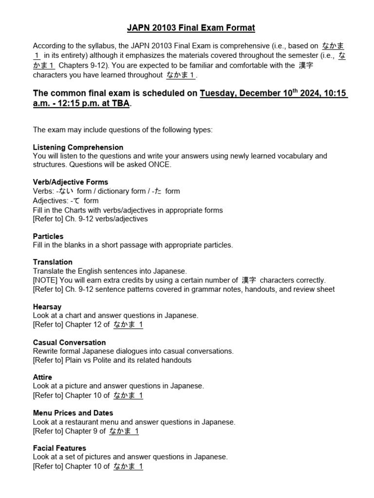 JAPN 20103 Exam Overview | PDF