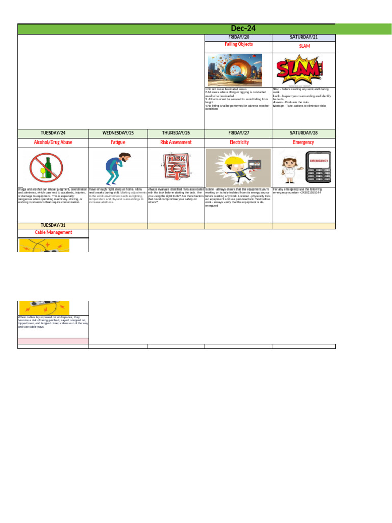 Daily Pre Shift Start Safety Meeting Topics Dec 2024 | PDF | Risk | Safety