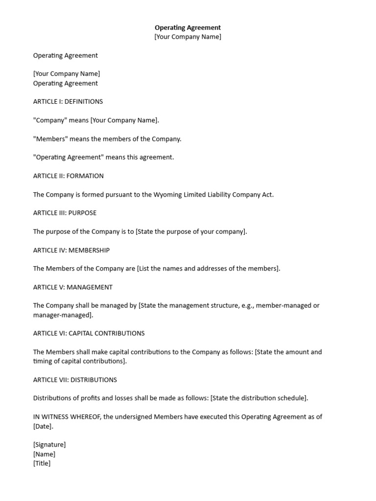 Wyoming LLC Operating Agreement Template | PDF