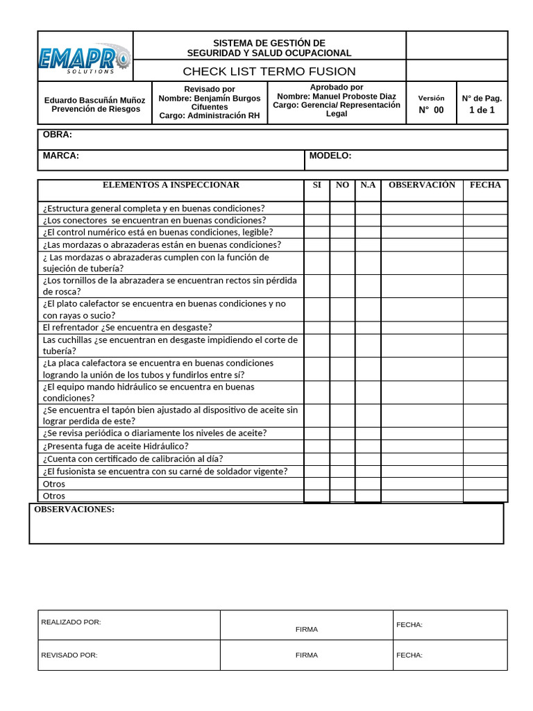 Check List Termofusion Version Emapro | PDF