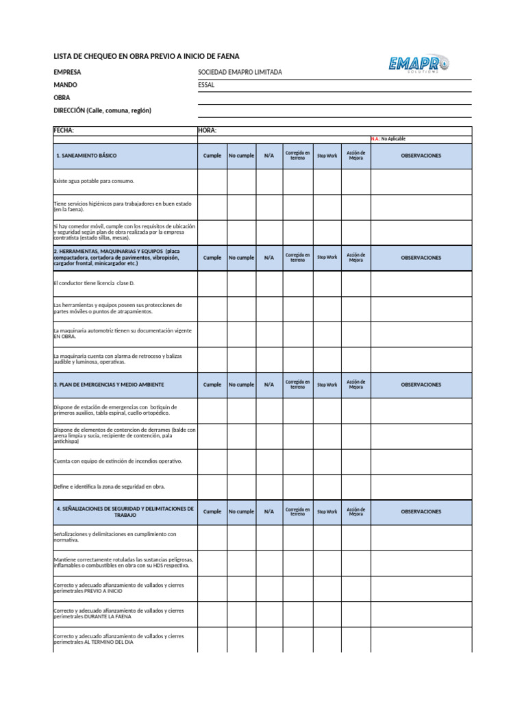 Check List Previo A Obra | PDF