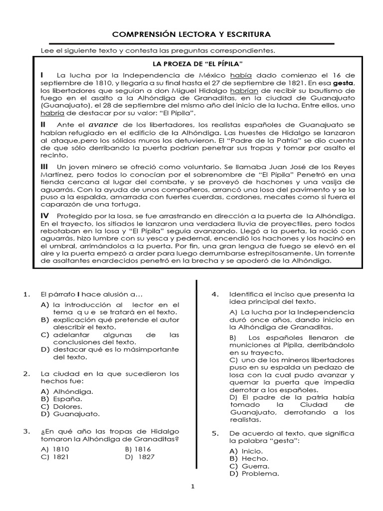 Comprensión Lectora 6° Grado: Examen PDF | PDF | Lingüística