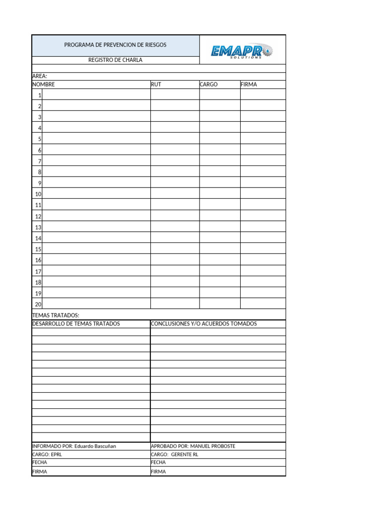 Formato de Registro de Charla 2022 | PDF