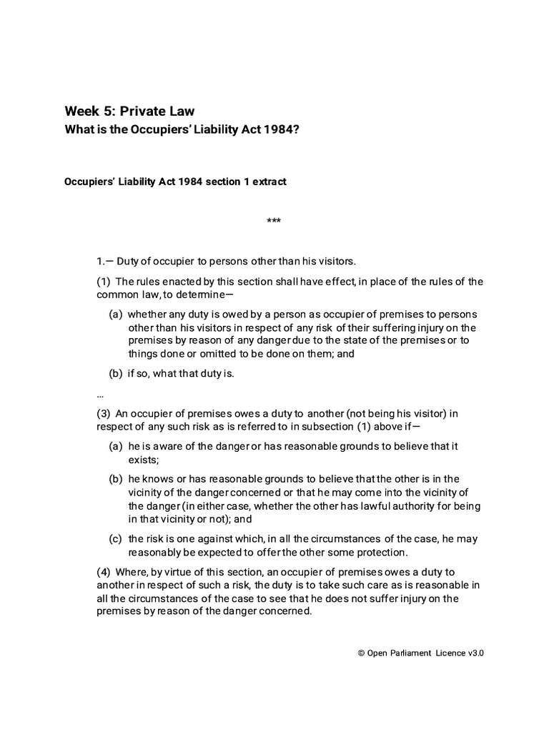 Overview of Occupiers Liability Act | PDF