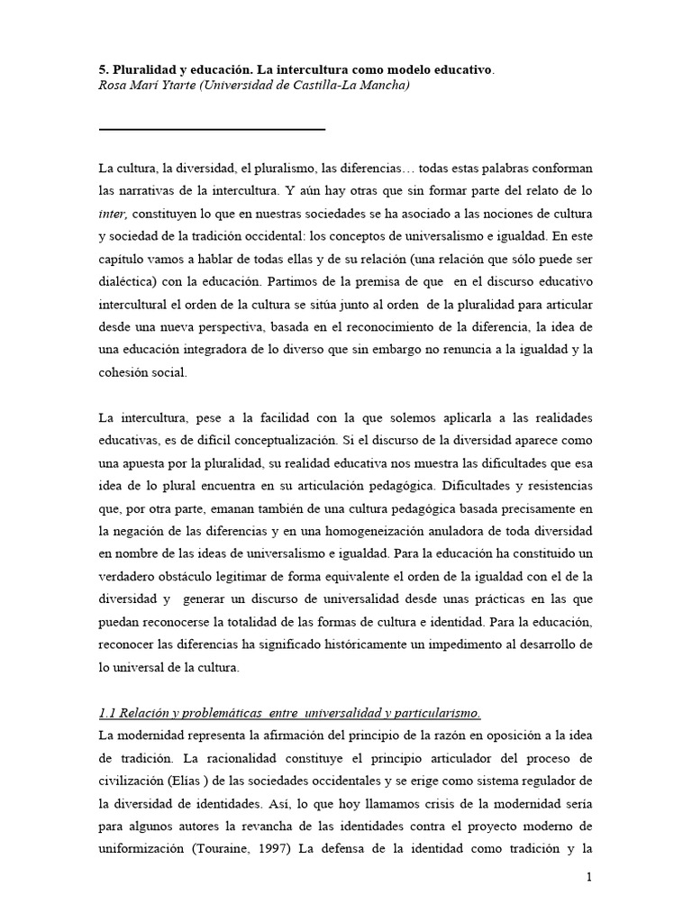 5. pluralidad y educación. La intercultura como modelo educativo | PDF ...