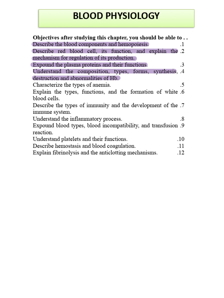 Lec3. Blood Physiology | PDF | Anemia | White Blood Cell