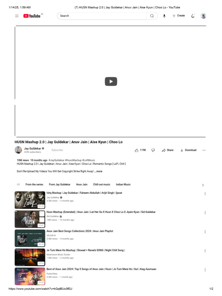 HUSN Mashup 2.0 - Jay Guldekar - Anuv Jain - Aise Kyun - Choo Lo - YouTube | PDF