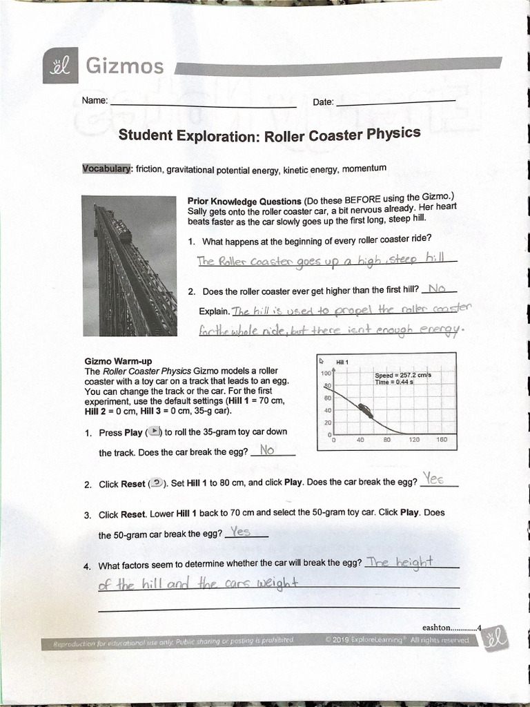 Student Exploration: Roller Coaster Physics | PDF