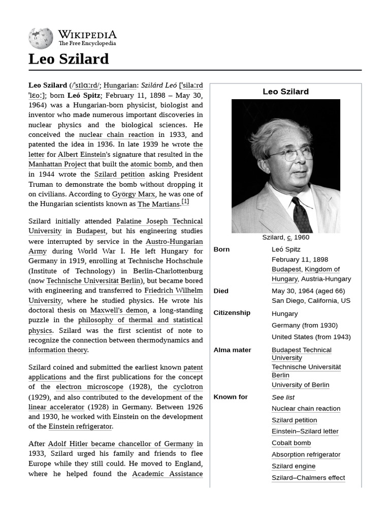 Leo_Szilard | PDF | Nuclear Fission | Nuclear Energy