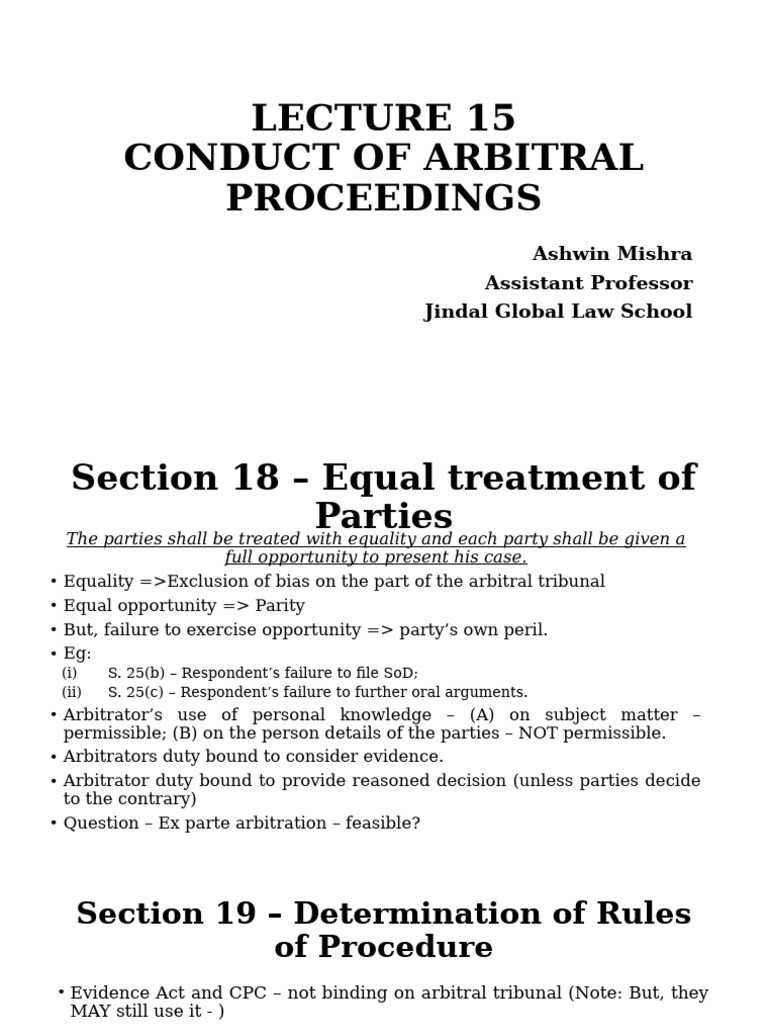 Lecture 15 - Conduct of Arbitral Proceedings | PDF | Arbitration ...