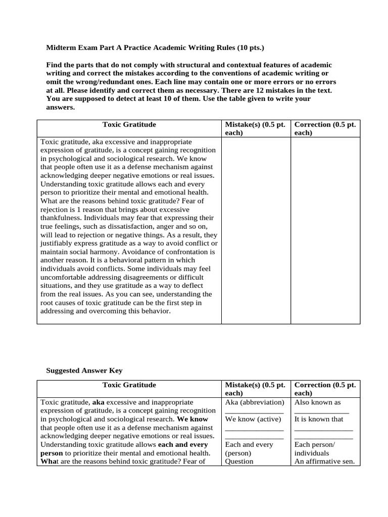 Midterm Exam Part A Practice Academic Writing Rules | PDF | Gratitude ...