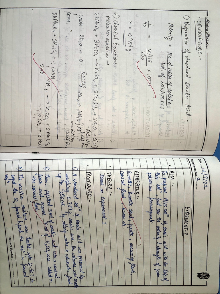 KMnO4 Vs Oxalic Acid | PDF