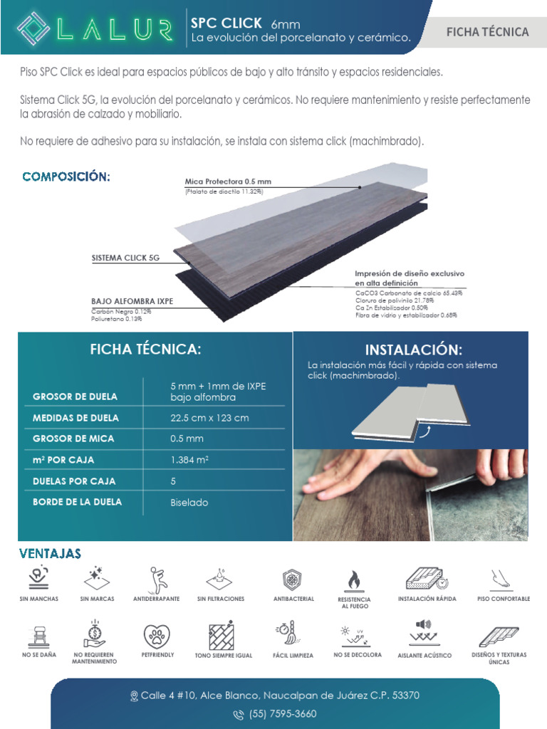 Ficha Técnica SPC Click 6mm Lalur | PDF