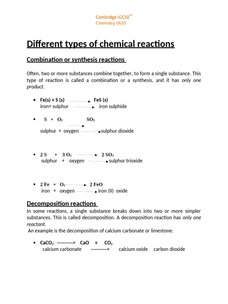 Different-Types-Of-Chemical-Reactions 2 | PDF | Chemical Reactions | Redox