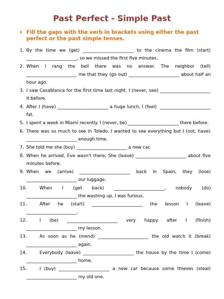 Past Perfect vs Simple Past Exercises | PDF