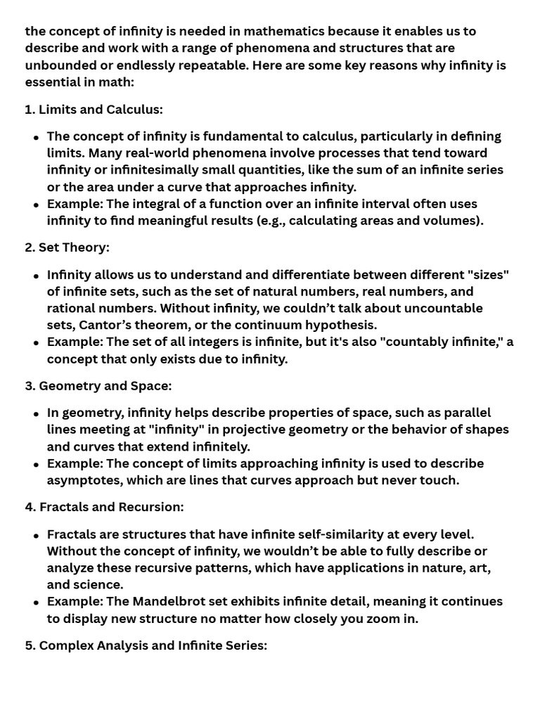 The Concept of Infinity Is Needed in Mathematics Because It Enables Us ...