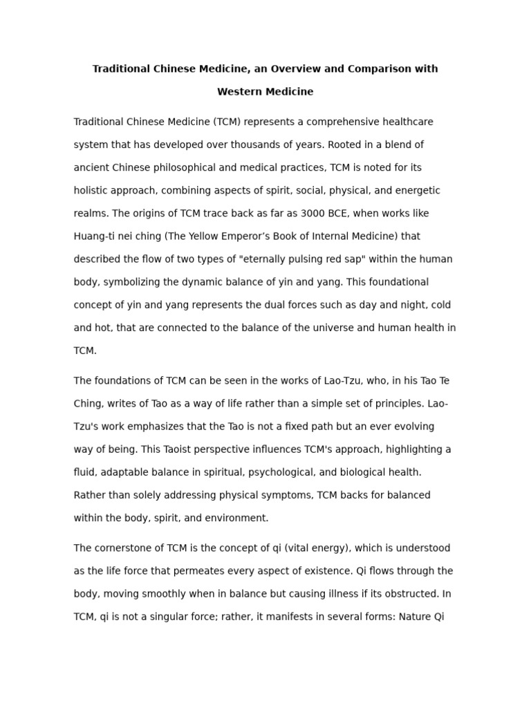 TCM vs. Western Medicine: A Comparison | PDF | Traditional Chinese ...