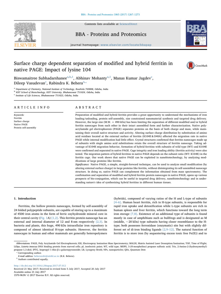 Native PAGE of Ferritin - BBA - 2017 | PDF | Proteins | Polyacrylamide ...