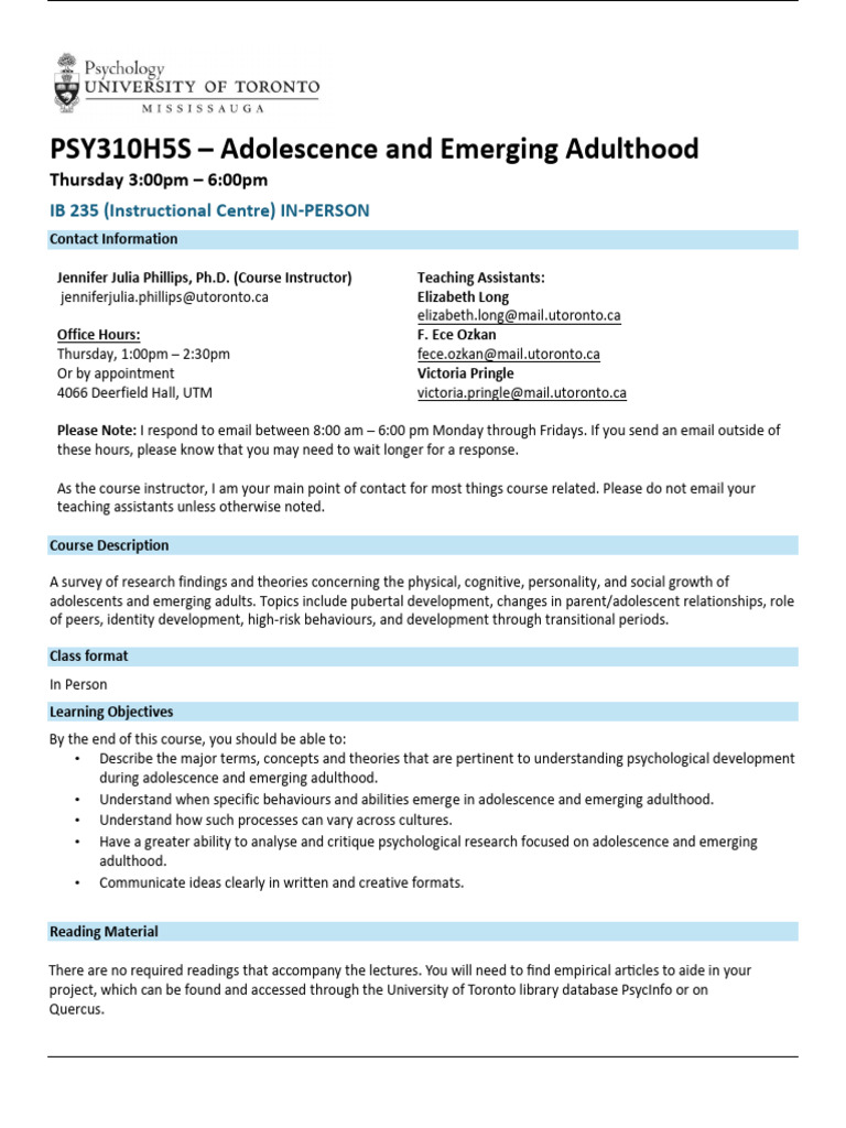 PSY310 Syllabus 03.01.24 | PDF | Plagiarism | Adolescence