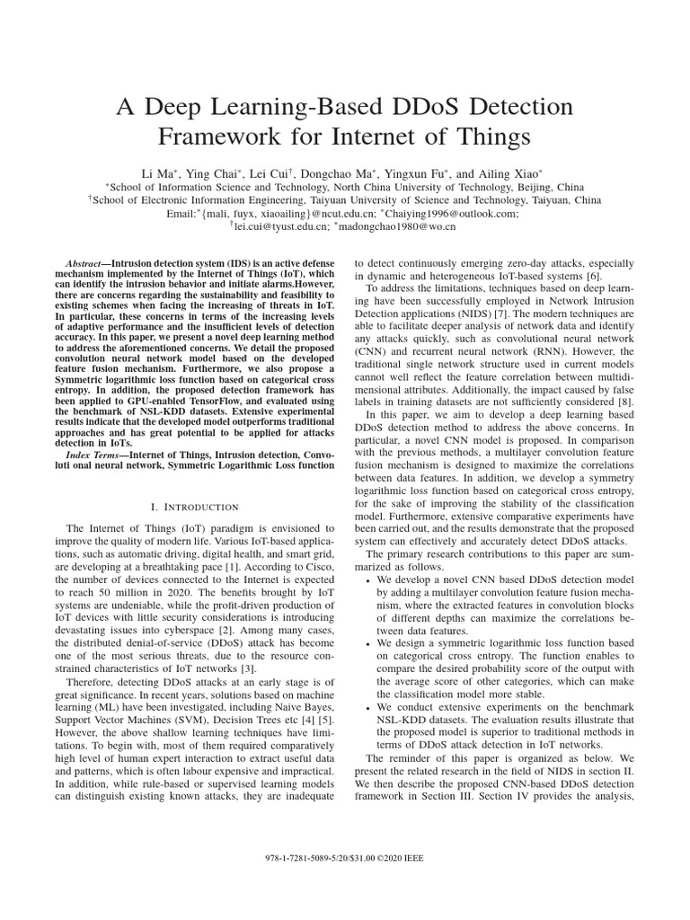 A Deep Learning-Based DDoS Detection Framework For Internet of Things ...