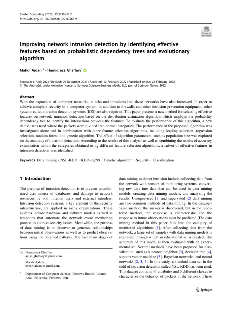 Improving Network Intrusion Detection by Identifying Effective Features Based On Probabilistic ...