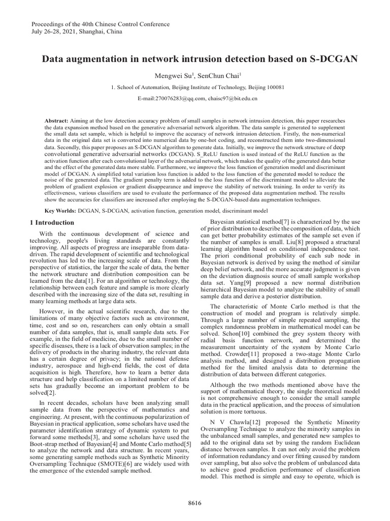 Data Augmentation In Network Intrusion Detection Based On S Dcgan Pdf Statistical
