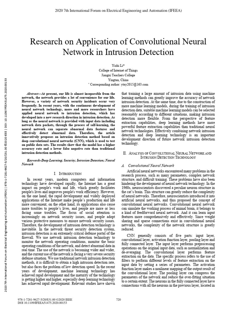 Research On Application Of Convolutional Neural Network In Intrusion Detection Pdf