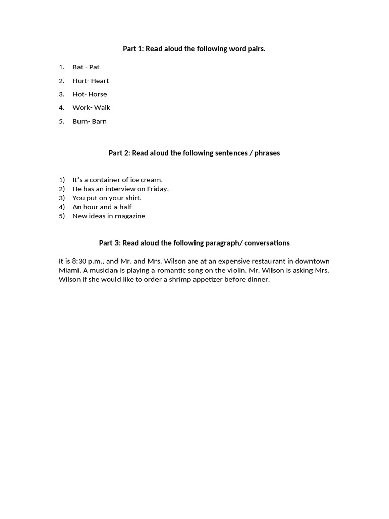 Sample Of Oral Test Pdf