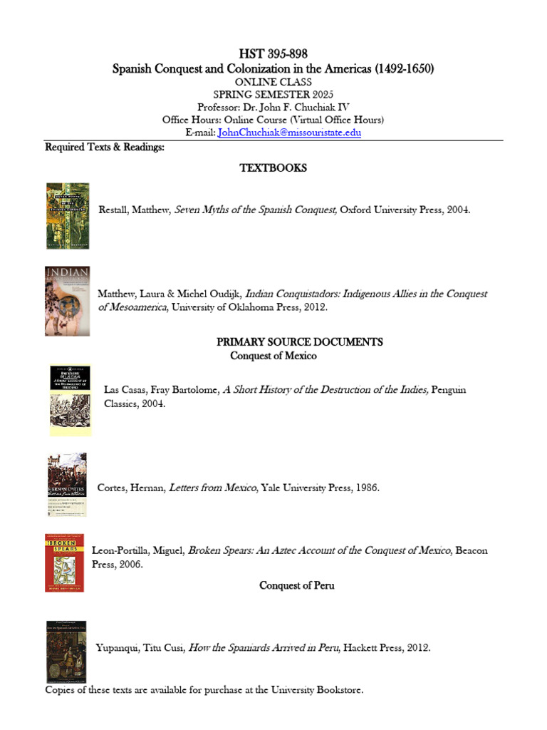 HST 395 - Spanish Conquest and Colonization (1492-1650) - Part 1-2025 | PDF | Spanish ...