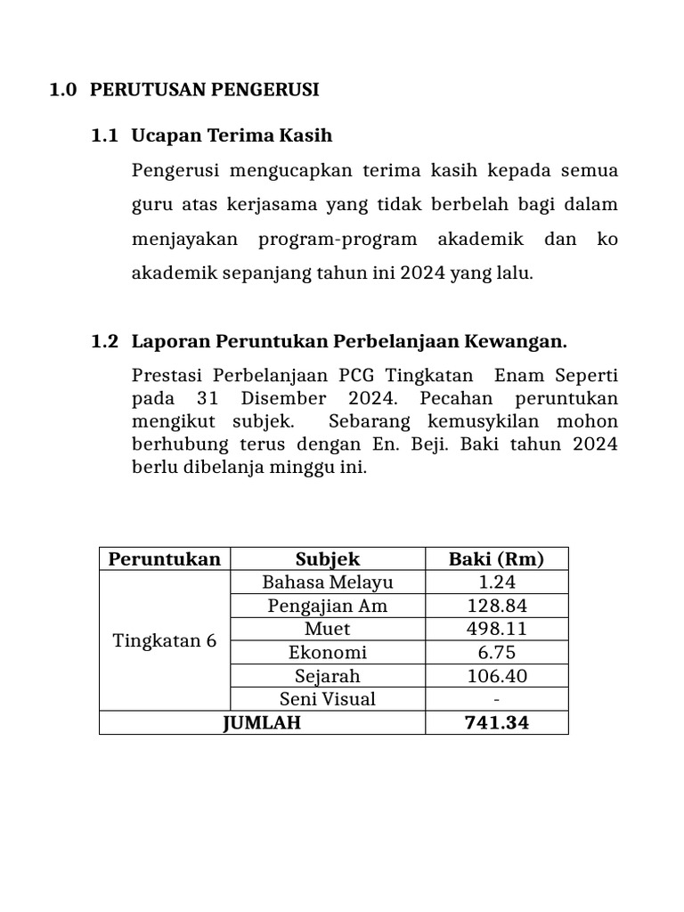 Perutusan Pengerusi Mesyuarat Pengurusan Tingkatan 6 Bil 4 Tahun 2024 | PDF