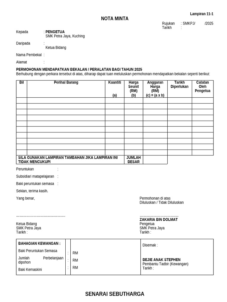 Nota Minta Tahun 2025 | PDF