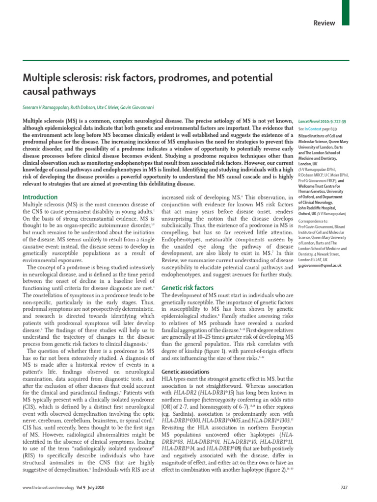Multiple Sclerosis Risk Factors Prodrome | PDF | Multiple Sclerosis | Natural Killer Cell