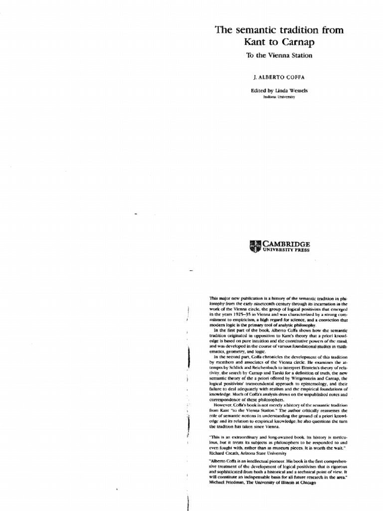 Alberto Coffa - The Semantic Tradition | PDF | A Priori And A ...