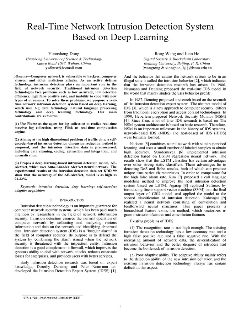 Real-Time Network Intrusion Detection System Based On Deep Learning | PDF | Deep Learning ...
