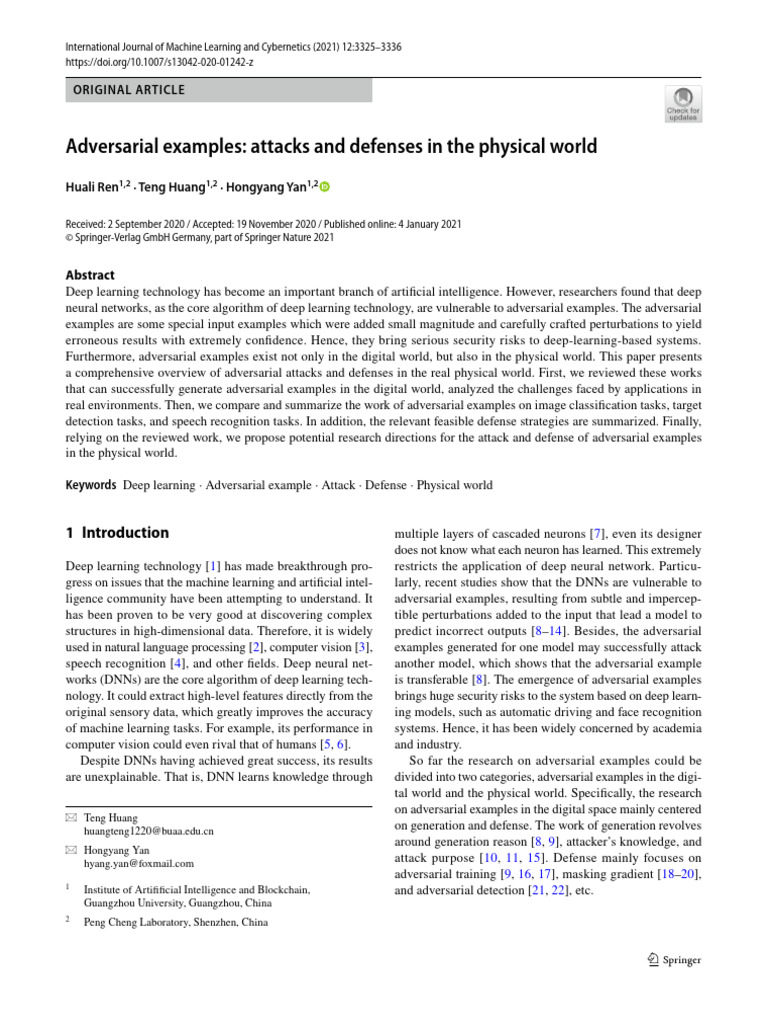 Adversarial Examples - Attacks and Defenses in The Physical World | PDF | Deep Learning ...