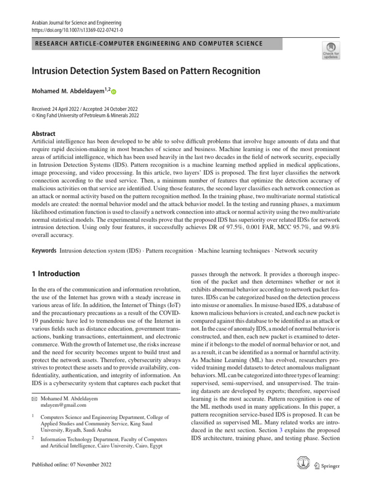 Intrusion Detection System Based on Pattern Recognition | PDF | Support Vector Machine | Machine ...