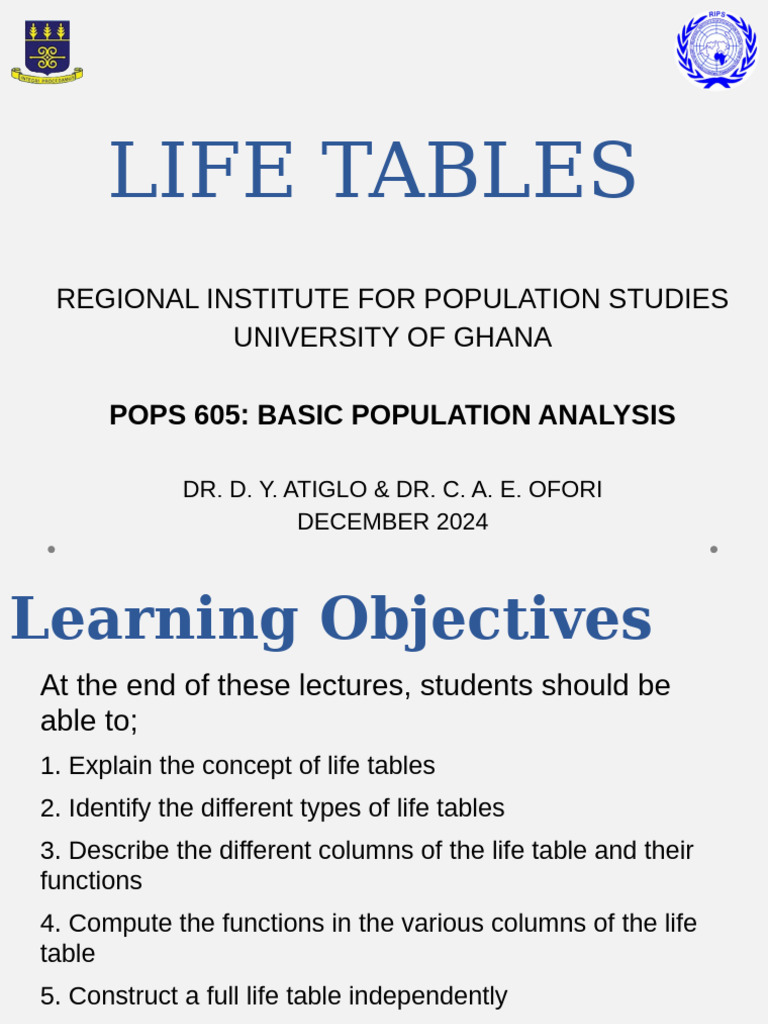 POPS 605_Life Tables_Class.2024.25 (1) | PDF | Demography | Applied ...