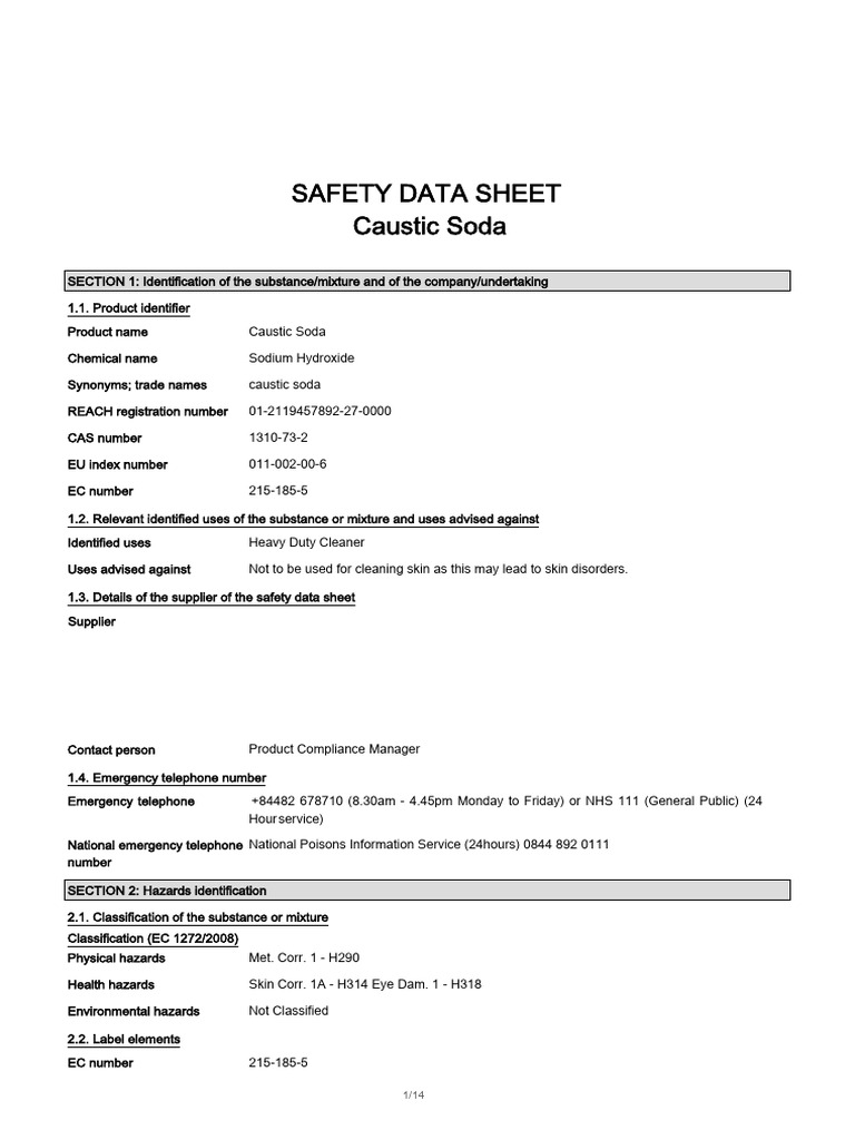 Caustic-Soda SDS (1) | PDF | Toxicity | Sodium Hydroxide