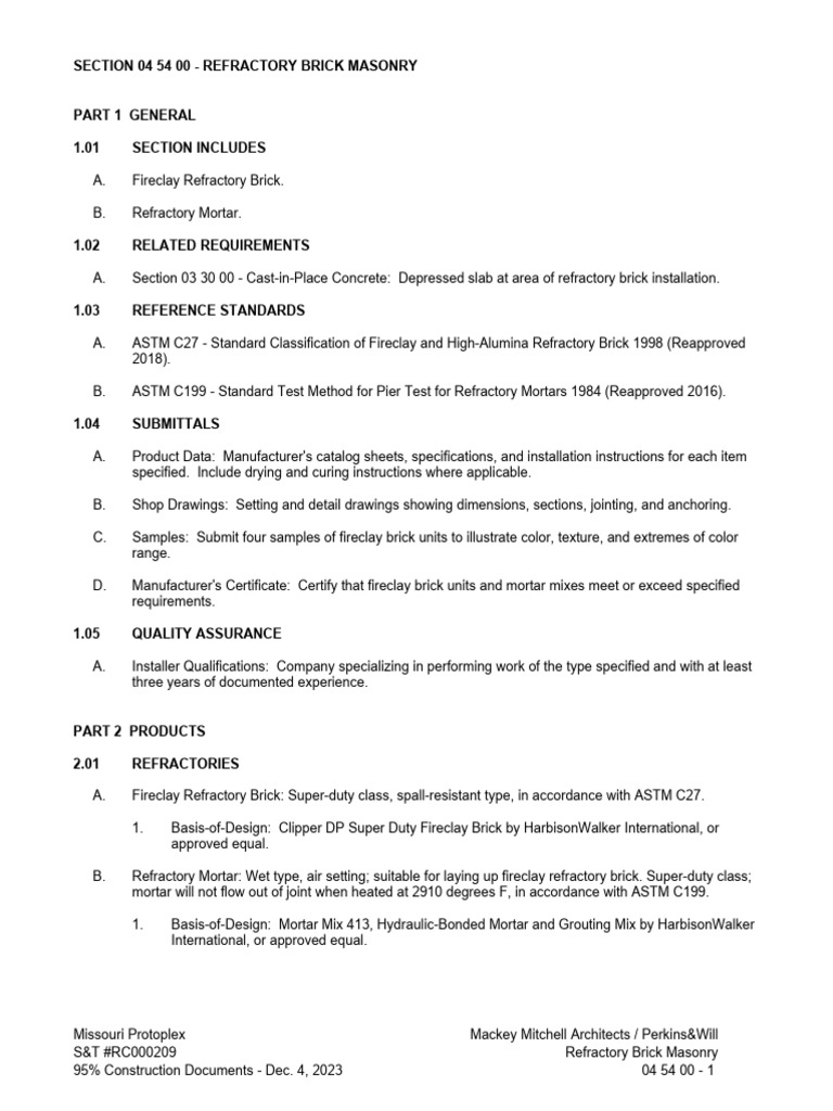 Refractory Brick Specs | PDF | Brick | Specification (Technical Standard)